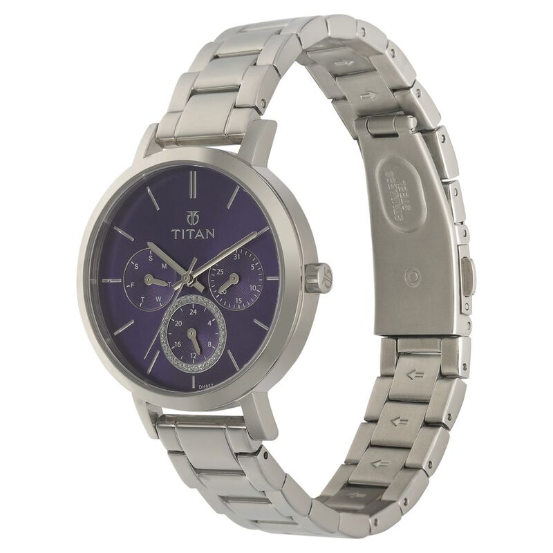 Buy Online Titan Quartz Multifunction Purple Dial Stainless Steel Strap ...