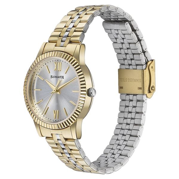 Buy Online Sonata Glam Gold Quartz Analog Silver Dial Stainless Steel ...
