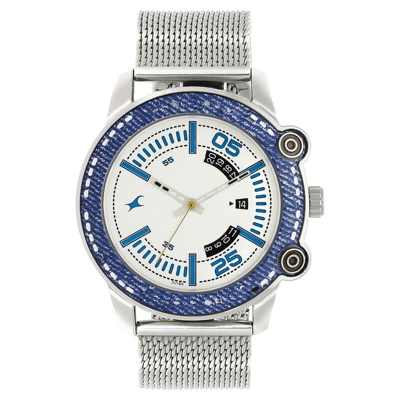 Buy Online Fastrack Denim Quartz Analog with Date Silver Dial Stainless ...