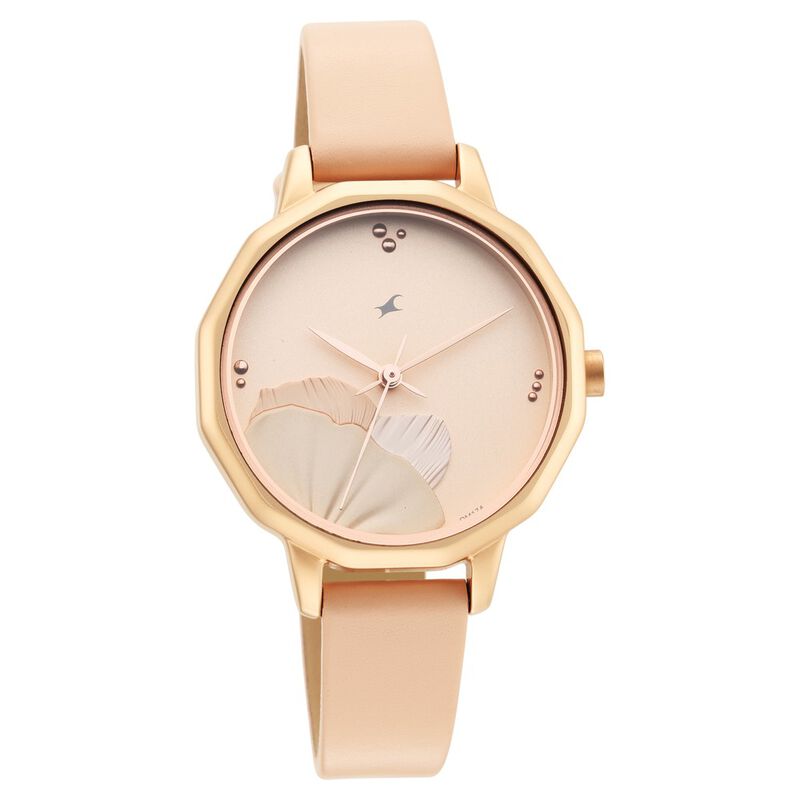Buy Online Fastrack Uptown Retreat Quartz Analog Rose Gold Dial Leather ...