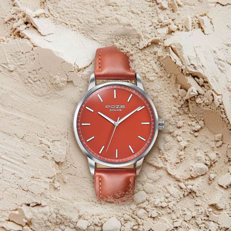 Buy Online Poze By Sonata Quartz Analog Orange Dial Orange Leather ...
