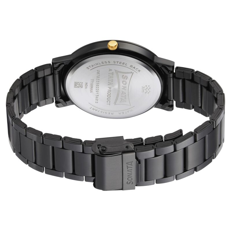 Buy Online Sonata Quartz Analog Black Dial Metal Strap Watch for Men ...