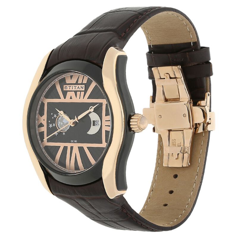 Buy Online Titan Quartz Analog Moonphase Black Dial Leather Strap Watch ...