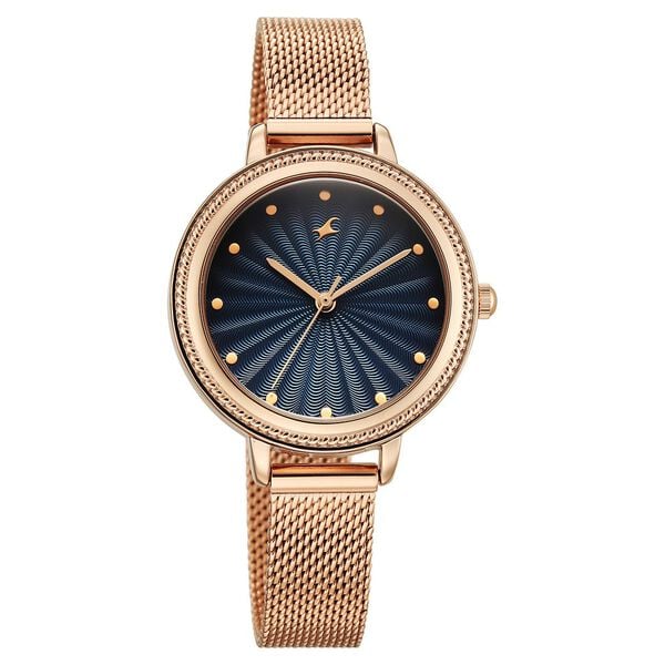Buy Online Fastrack Stunners Quartz Analog Blue Dial Rose Gold ...