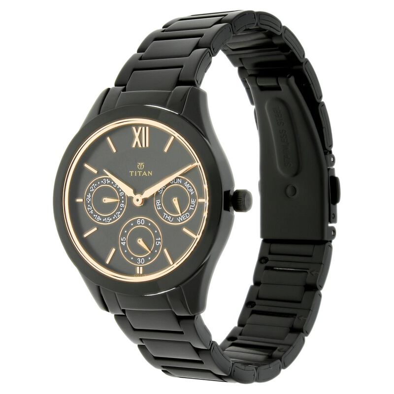 Buy Online Titan Quartz Analog with Day and Date Black Dial Stainless ...