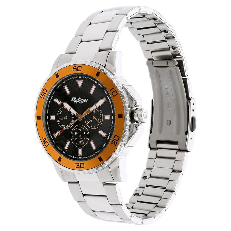 Buy Online Titan Quartz Multifunction Black Dial Stainless Steel Strap ...