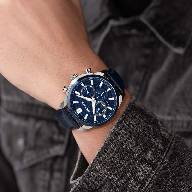 Buy Online Police Quartz Multifunction Blue dial Leather Strap Watch ...