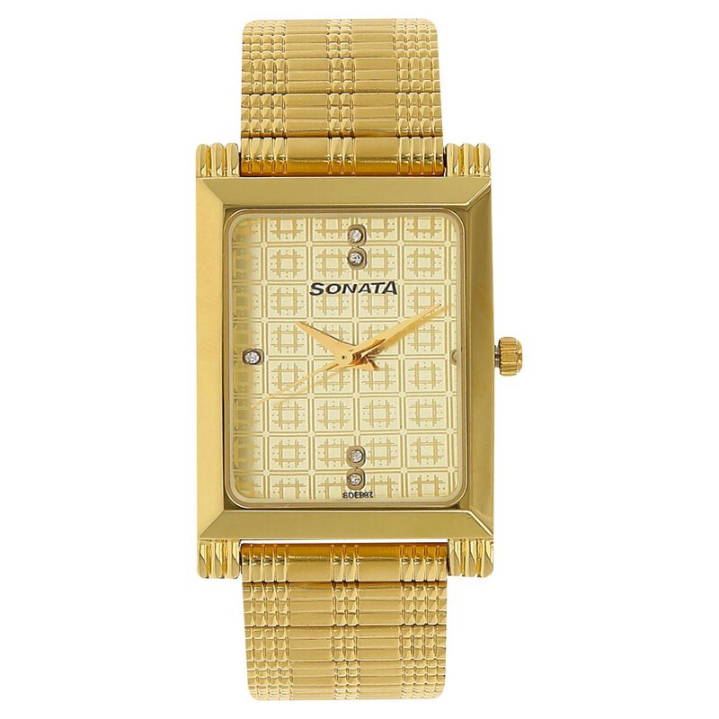 Buy Online Sonata Quartz Analog Champagne Dial Stainless Steel Strap ...