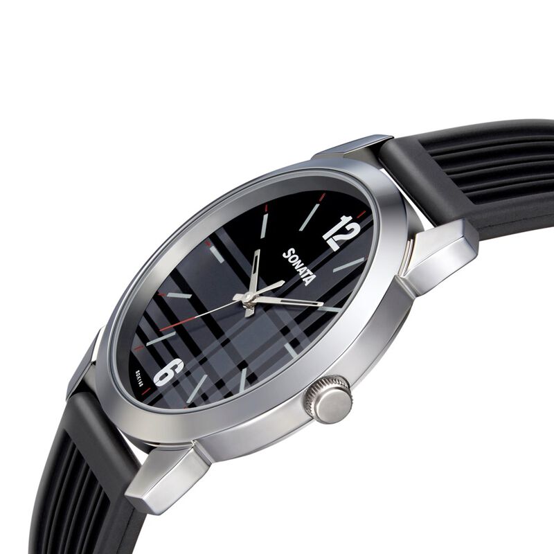 Buy Online Sonata Smart Plaid Quartz Analog Black Dial TPU Strap Watch ...
