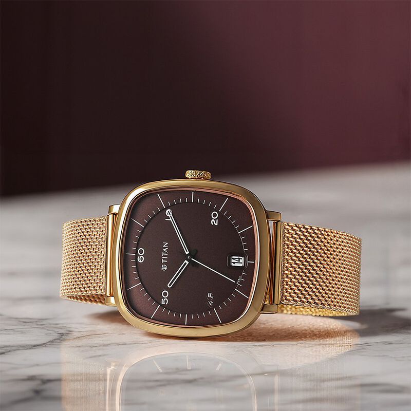 Buy Online Titan Neo Curve Quartz Analog with Date Brown Dial Stainless ...