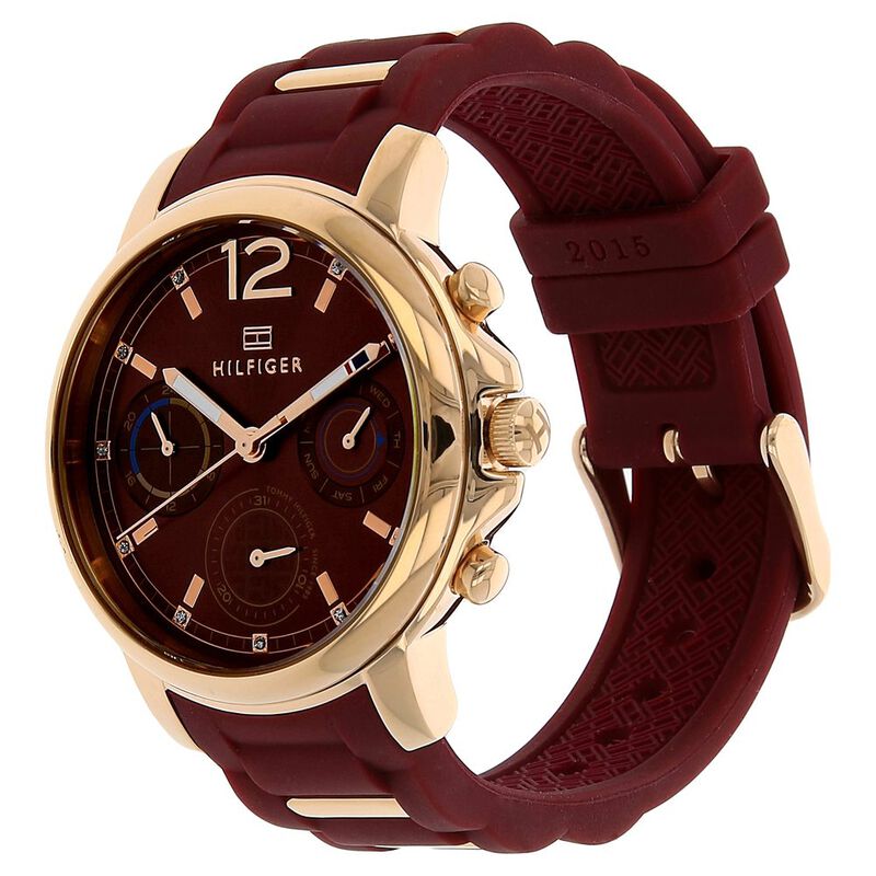 Buy Online Tommy Hilfiger Quartz Multifunction Maroon Dial Silicone ...