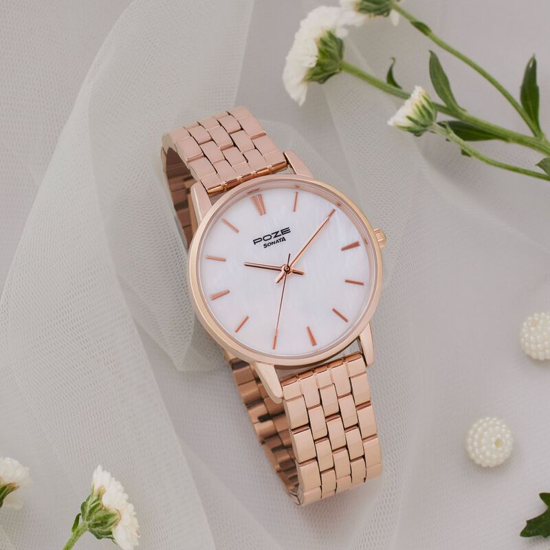 Buy Online Sonata Poze Quartz Analog Mother of Pearl Round Dial Rose ...