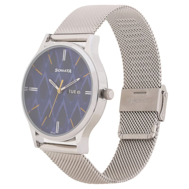 Buy Online Sonata Knot Blue Dial Stainless Steel Strap Watch for Men ...
