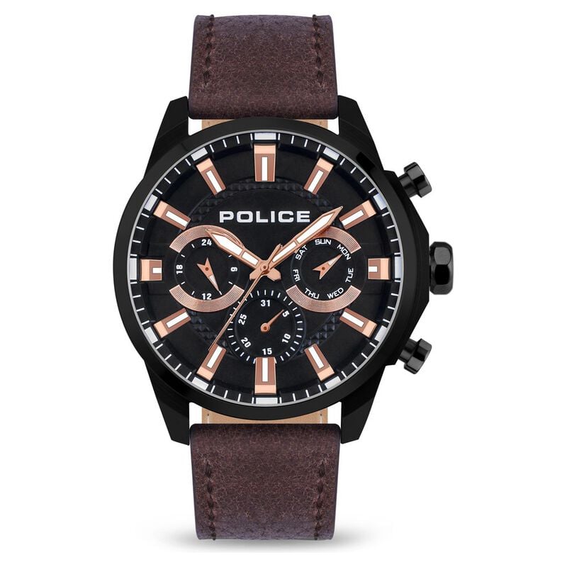 Buy Online Police Black Dial Brown Strap Multifunction Watch for Men ...