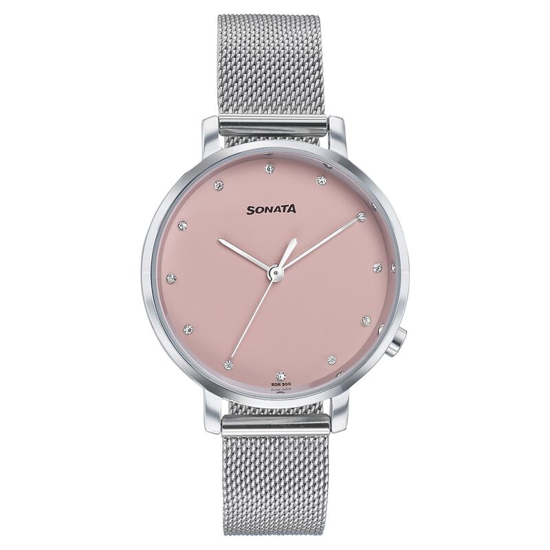 Buy Online Sonata Elegent Essentials Quartz Analog Pink Dial Stainless Steel Strap Watch For ...