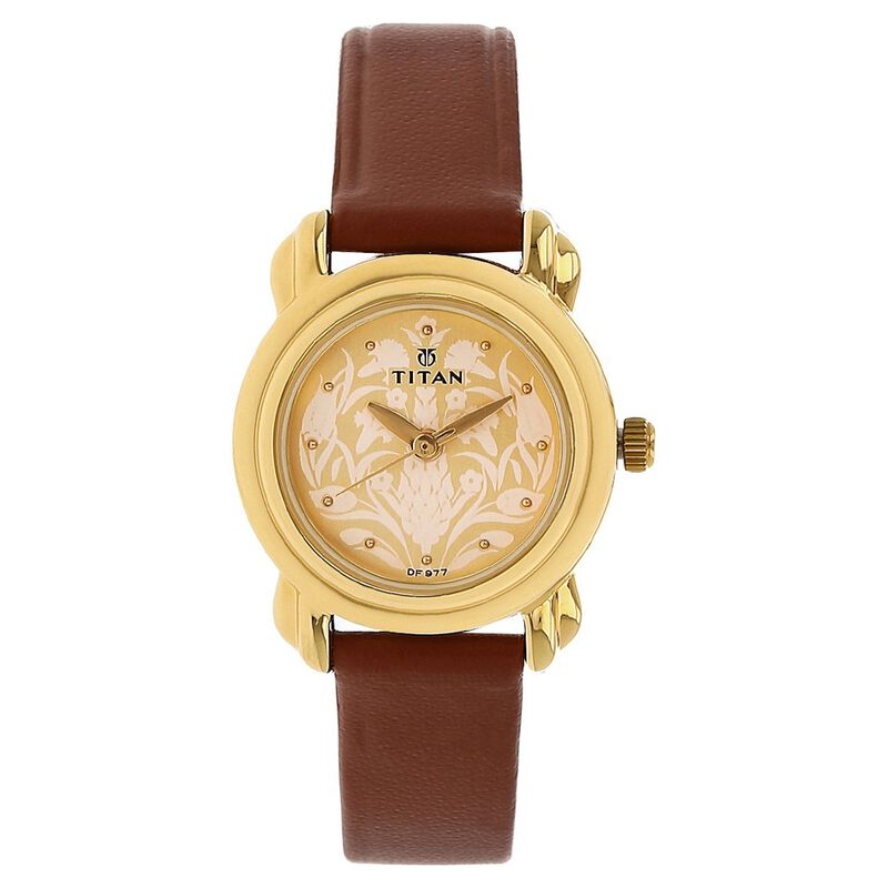 Buy Online Titan Quartz Analog Beige Dial Leather Strap Watch for Women ...