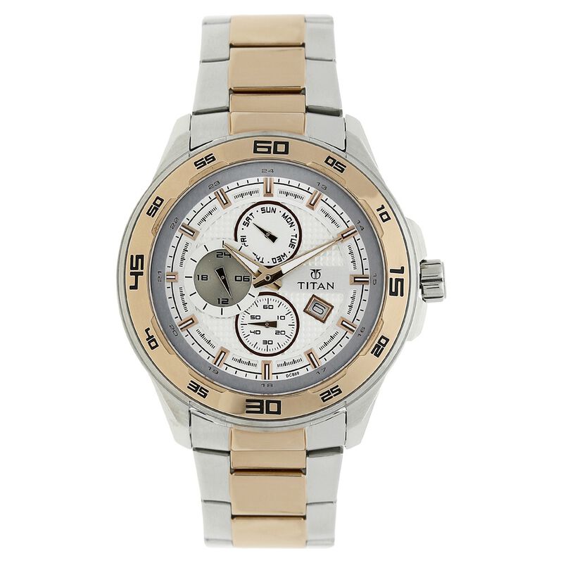 Buy Online Titan Quartz Multifunction White Dial Metal Strap Watch for ...