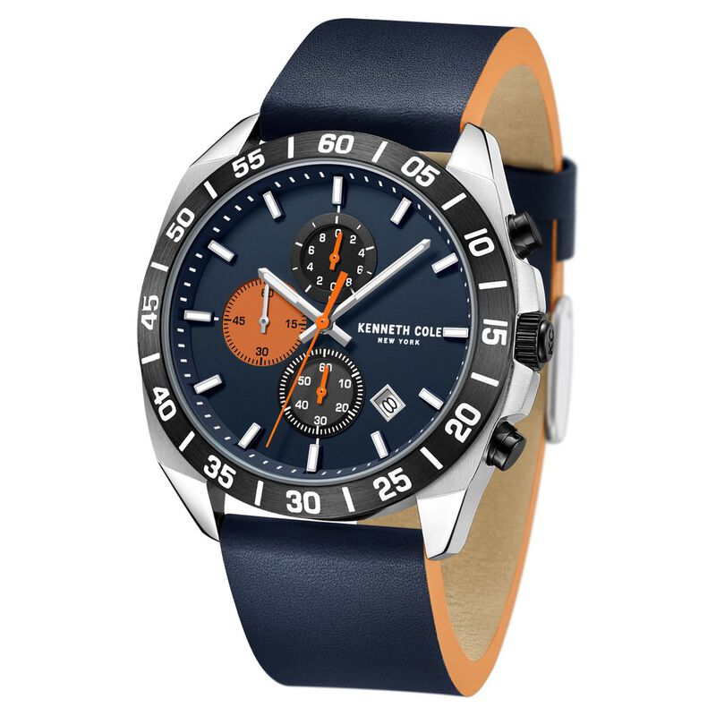 Buy Online Kenneth Cole Quartz Chronograph Blue dial Leather Strap ...