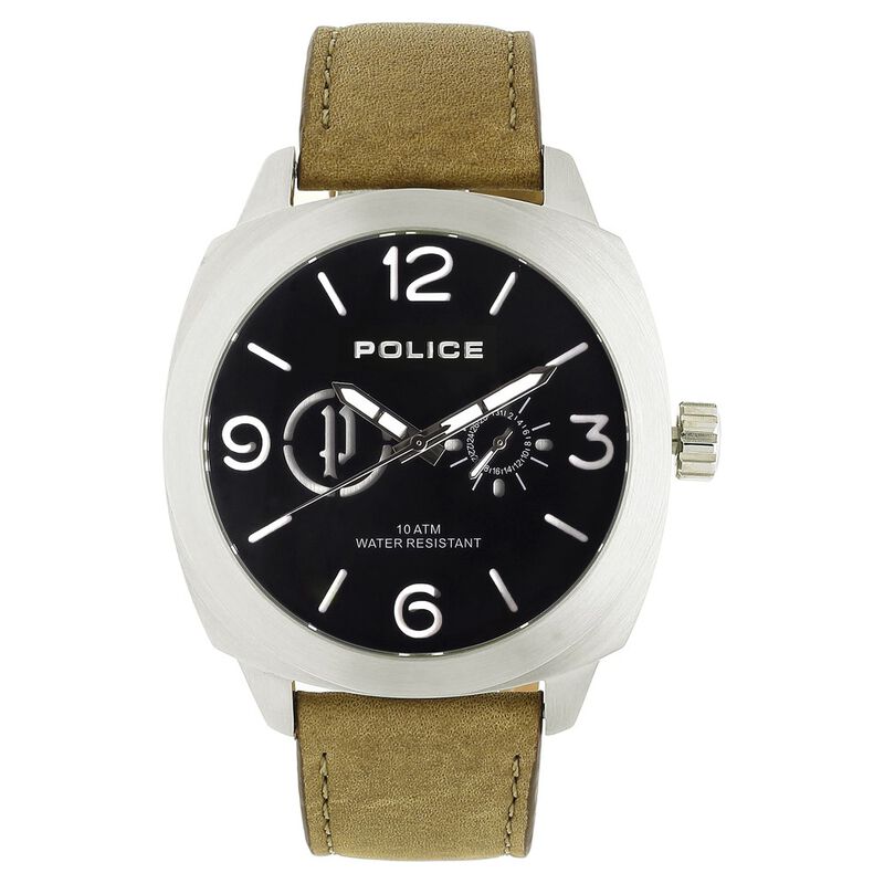 Buy Online Police Quartz Multifunction Black Dial Leather Strap Watch ...