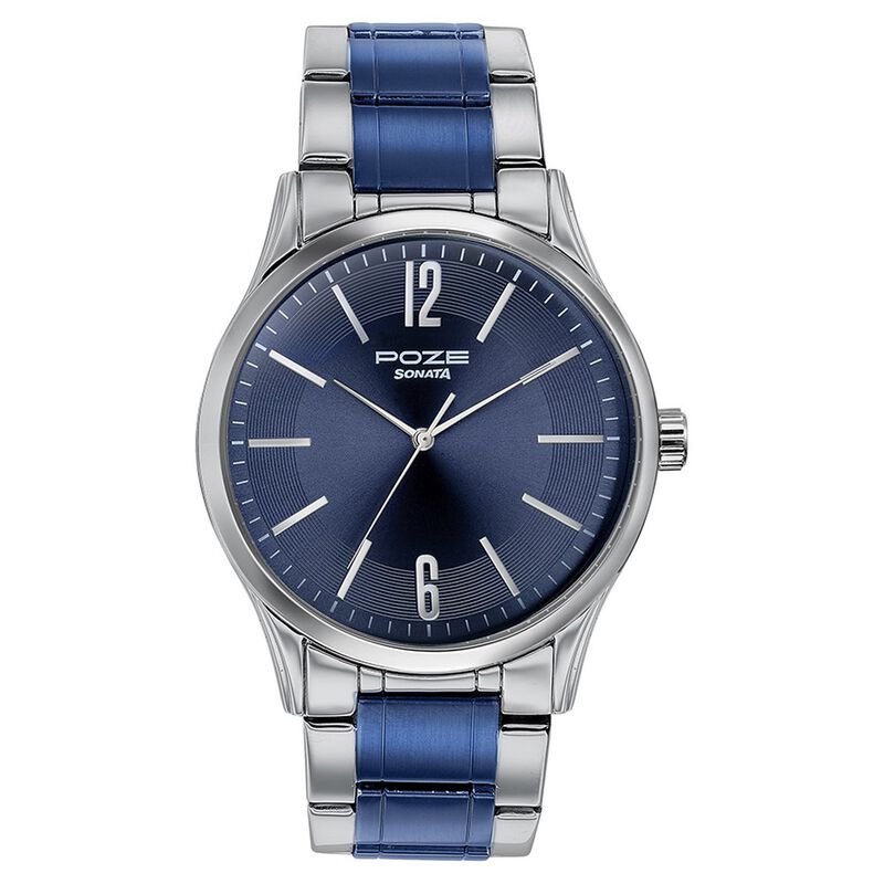 Buy Online Sonata Poze Quartz Analog Blue Dial Metal Strap Watch for ...