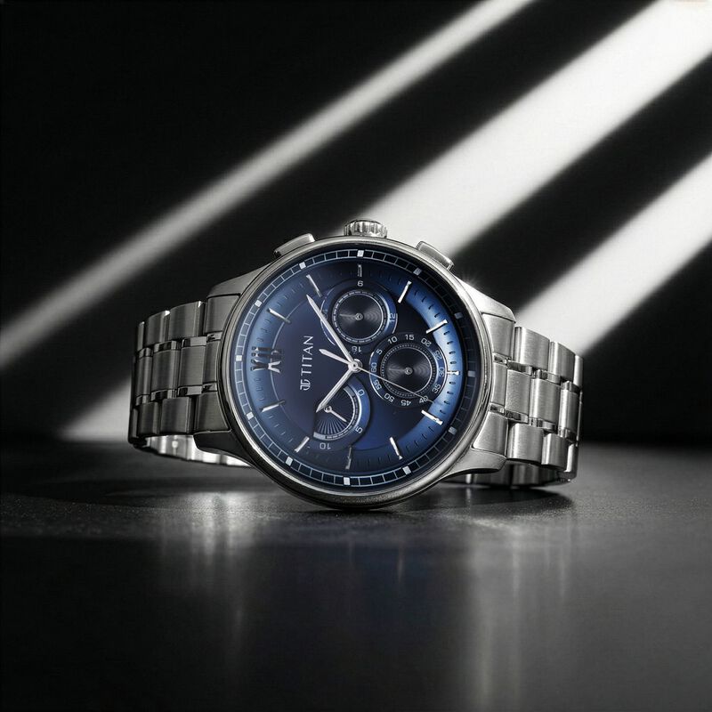 Buy Online Titan Classique Half Cut Chronograph Analog with Blue Dial ...