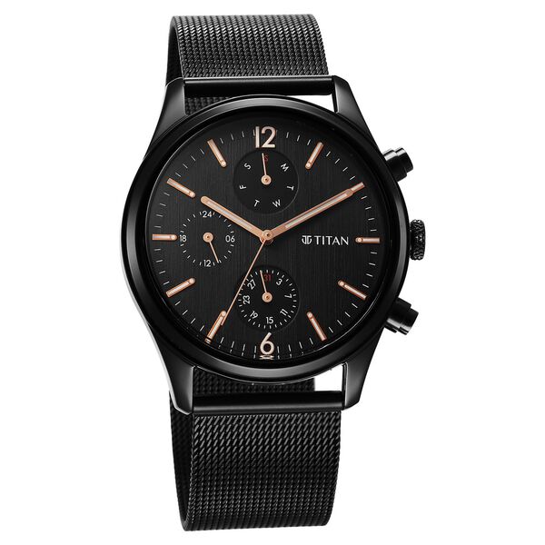 Buy Online Titan Neo Black & Gold Quartz Analog with Day and Date Black ...