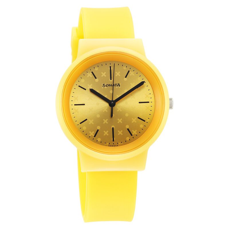 Buy Online Sonata Splash Quartz Analog Yellow Dial Plastic Strap Watch ...