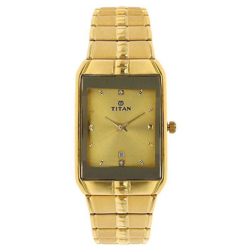 Buy Online Titan Golden Dial Analog with DateMetal Strap watch for Men ...