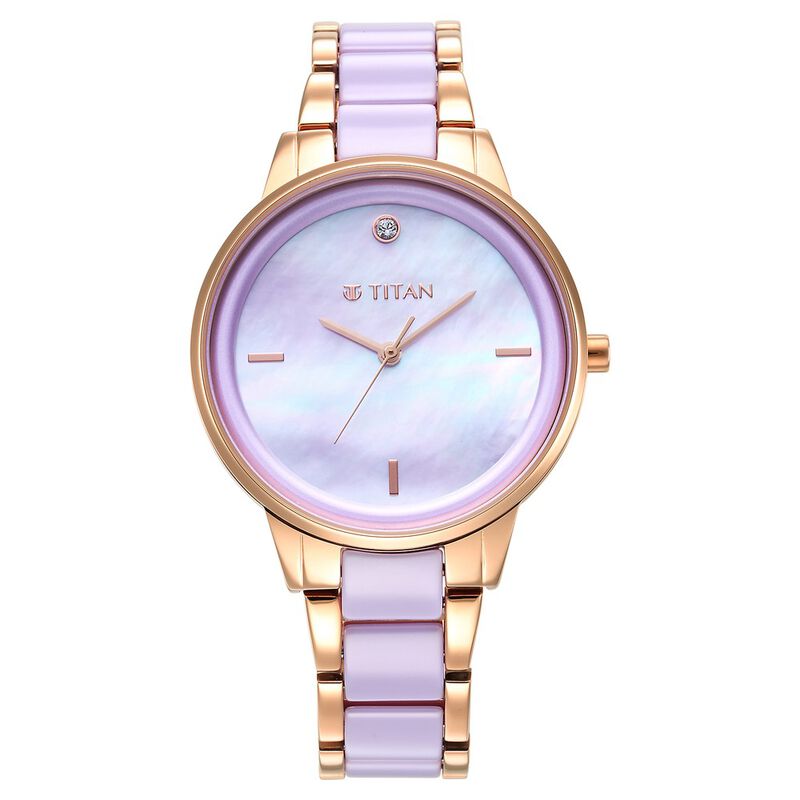 Buy Online Titan Purple Ceramics Mother of pearl Dial Analog Steel and ...