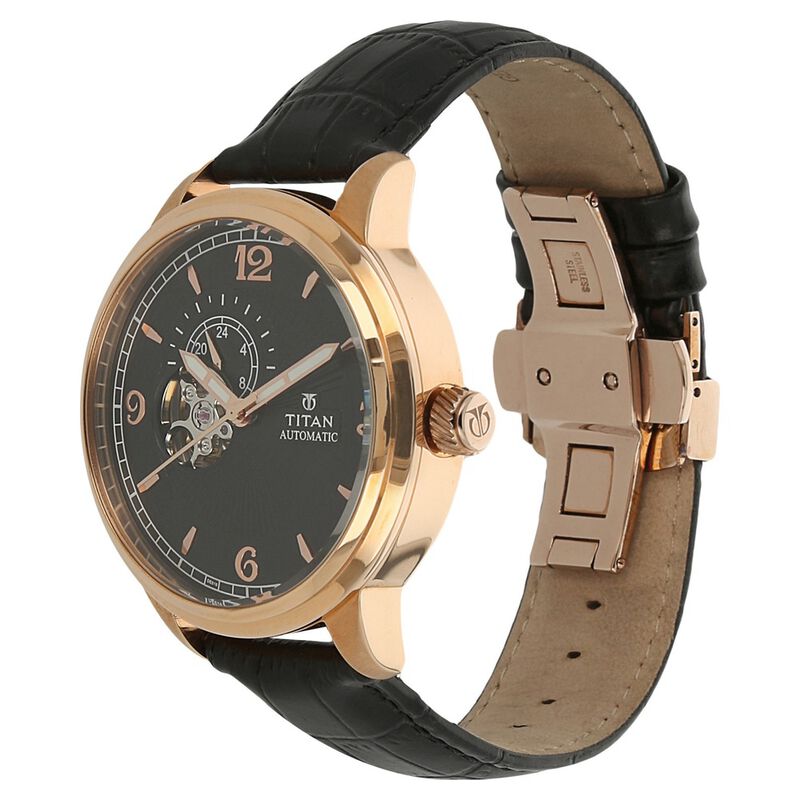Buy Online Titan Automatic Black Dial Leather Strap Watch for Men ...