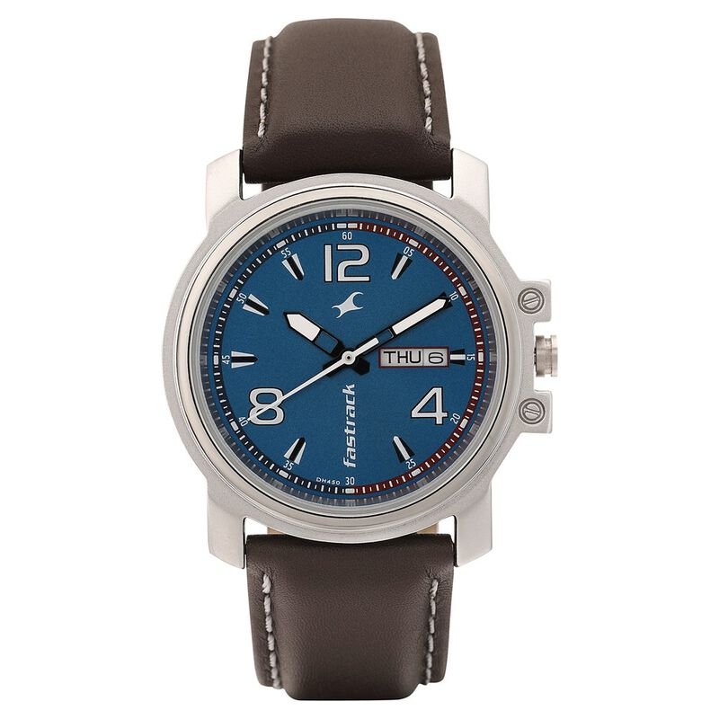 Buy Online Fastrack Quartz Analog with Day and Date Blue Dial Leather ...