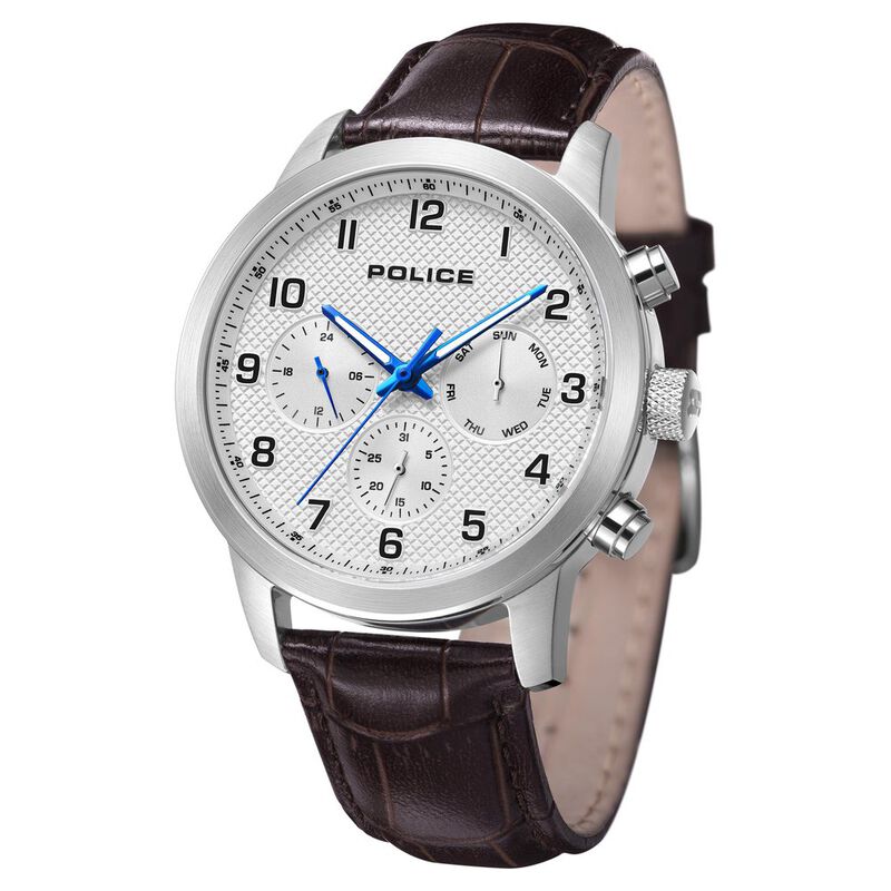 Buy Online Police Quartz Multifunction White Dial Leather Strap Watch ...