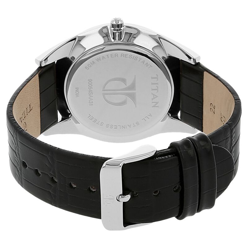 Buy Online Titan Quartz Analog with Date Silver Dial Leather Strap ...