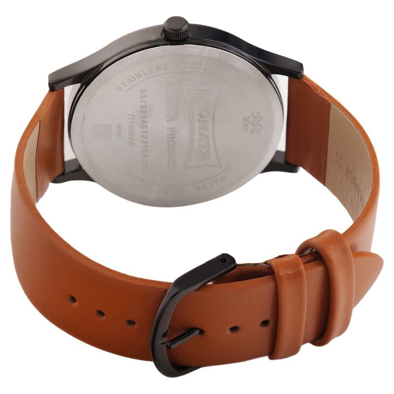Buy Online Sonata Quartz Analog Black Dial Leather Strap Watch for Men ...