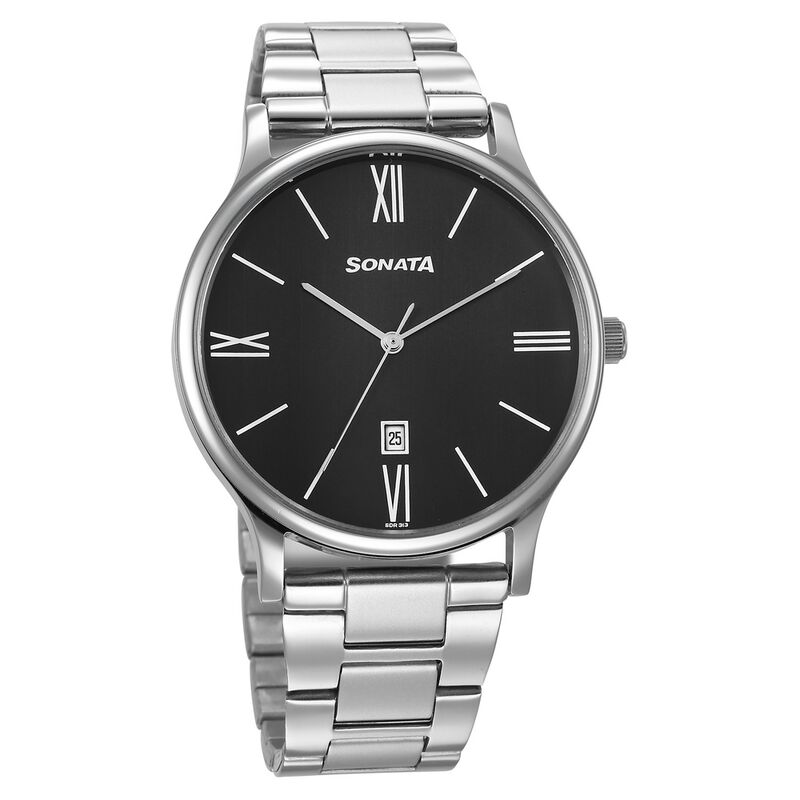 Buy Online Sonata Aspire Quartz Analog with Date Black Dial Stainless ...