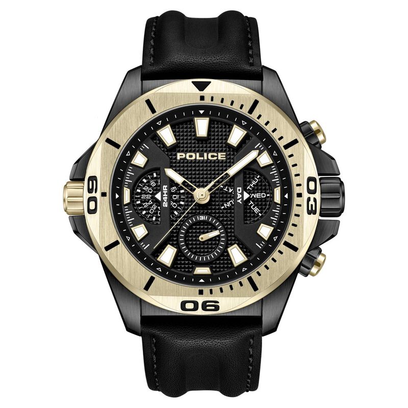 Buy Online Police Quartz Multifunction Black Leather Strap for Men ...