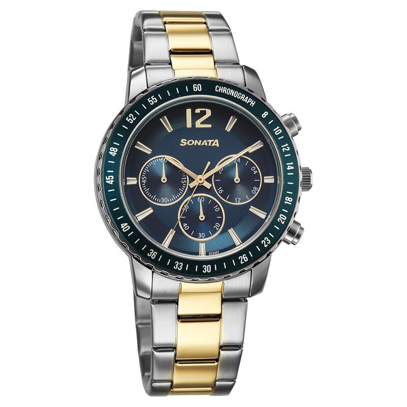 Buy Online Sonata Chronos Quartz Analog with Date Blue Dial Two Toned ...