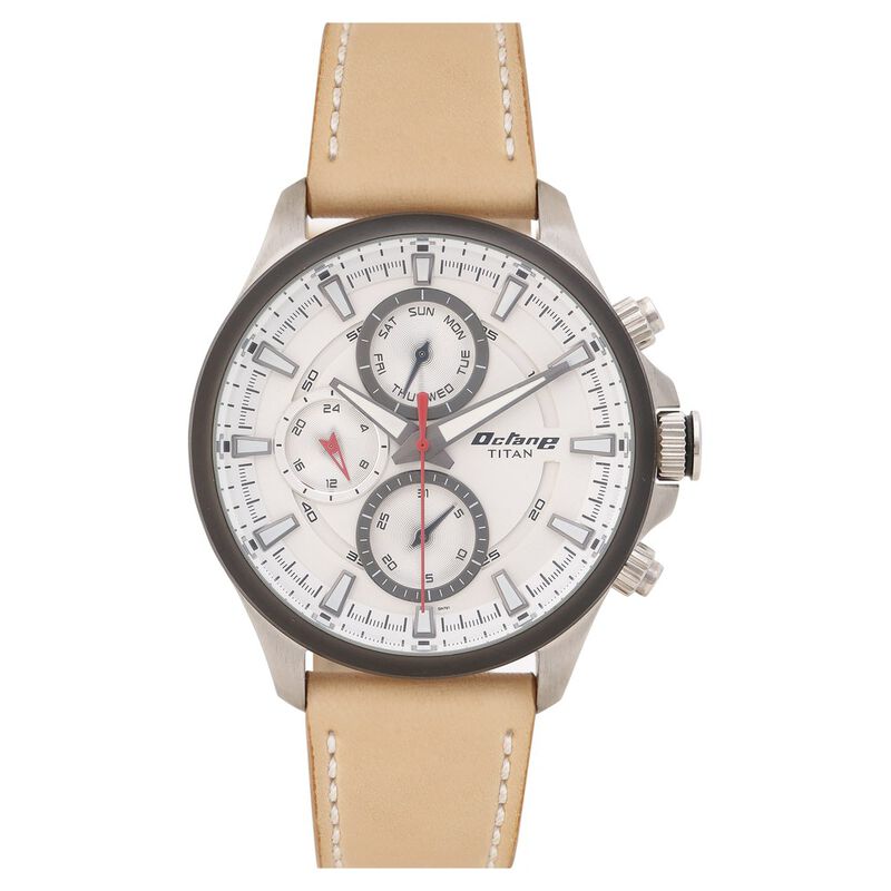 Buy Online Titan Octane White Dial Quartz Multifunction Leather Strap ...