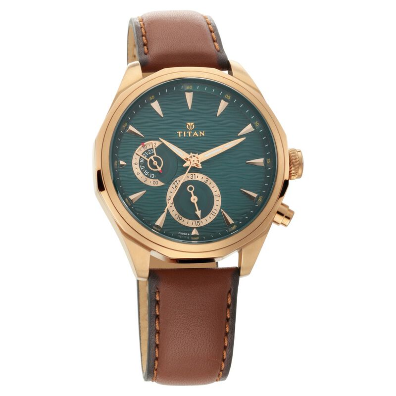 Buy Online Titan Maritime Green Dial Quartz Multifunction Leather Strap ...
