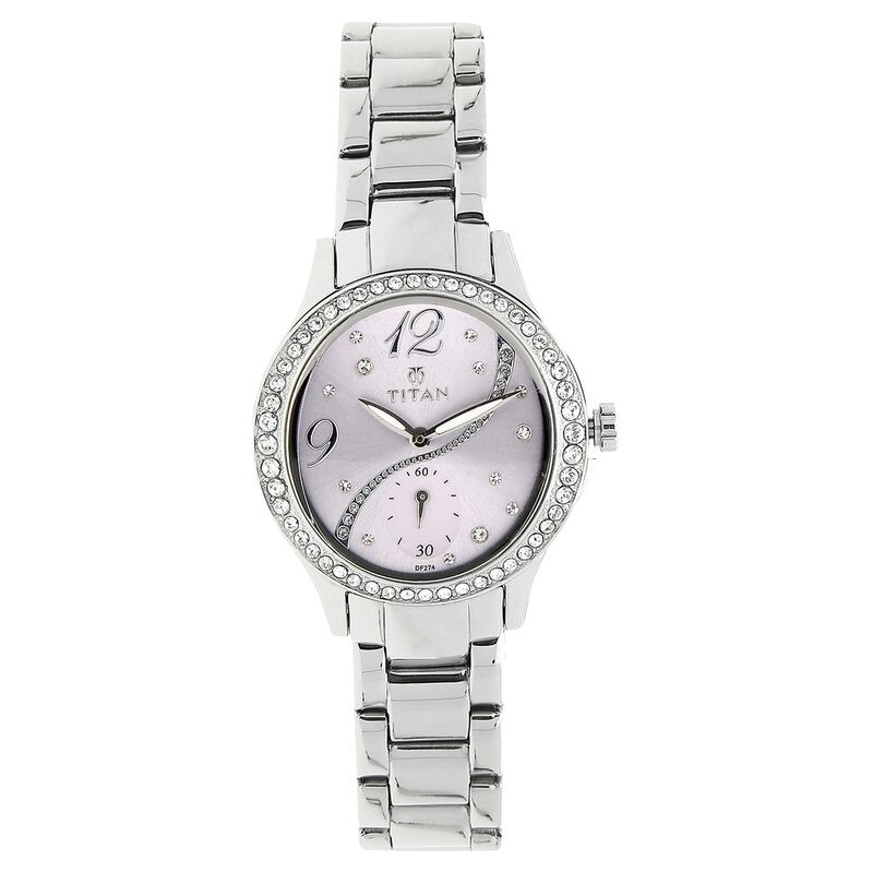 Buy Online Titan Quartz Analog Purple Dial Stainless Steel Strap Watch ...