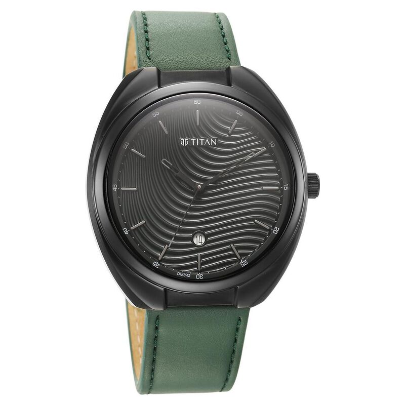 Buy Online Titan Quartz Analog Green Dial Leather Strap Watch for Men ...