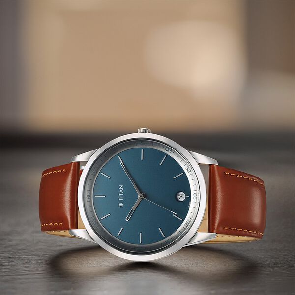 Buy Online Titan Wrist Wit Quartz Analog with Date Blue Dial Leather ...
