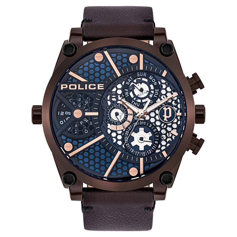 Buy Online Police Quartz Multifunction Brown Dial Leather Strap Watch ...
