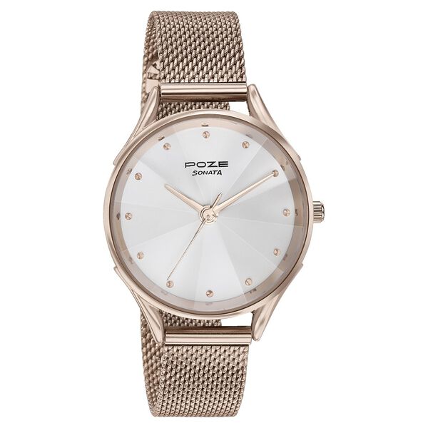 Buy Online Sonata Poze Quartz Analog White Dial Rose Gold Color ...