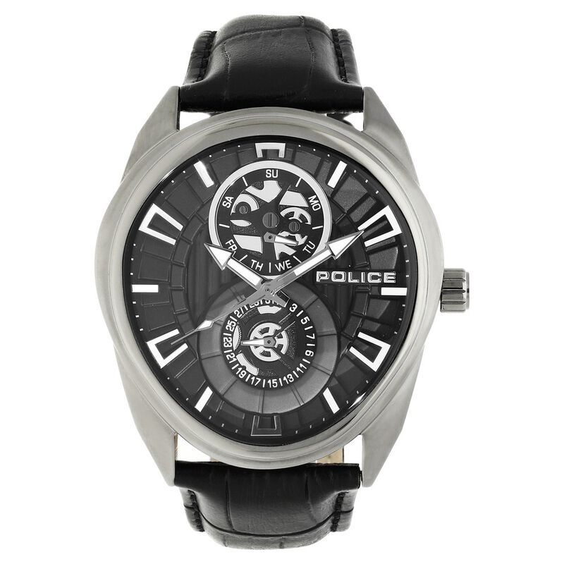 Buy Online Police Quartz Multifunction Black Dial Leather Strap Watch ...