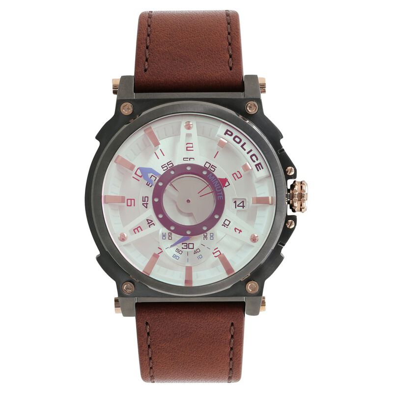 Buy Online Police Quartz Multifunction Silver Dial Leather Strap Watch ...