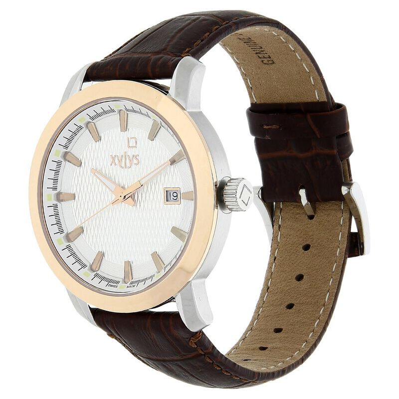 Buy Online Xylys Quartz Analog with Date Silver Dial Leather Strap ...