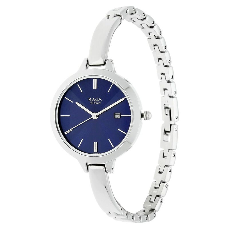 Buy Online Titan Raga Viva Blue Dial Analog with Date Metal Strap Watch ...