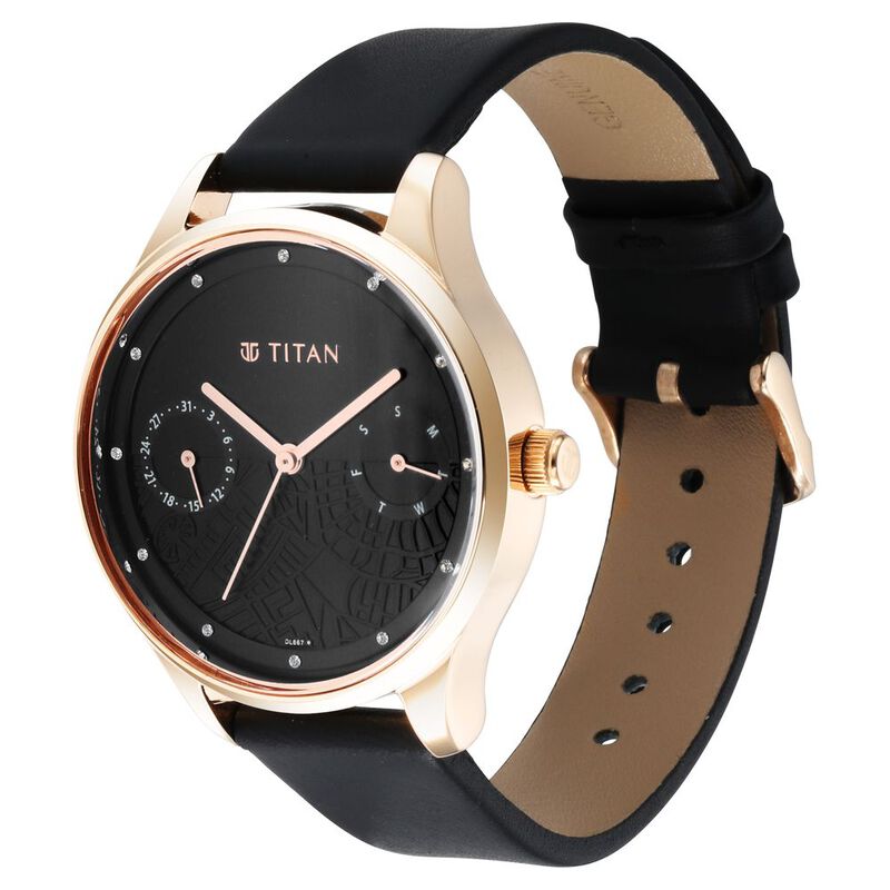 Buy Online Titan Wander Black Dial Analog Leather Strap watch for Women ...