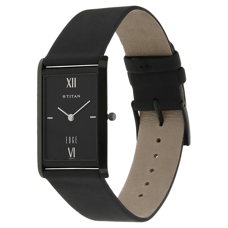 Buy Online Titan Edge Quartz Analog Black Dial Leather Strap Watch for ...